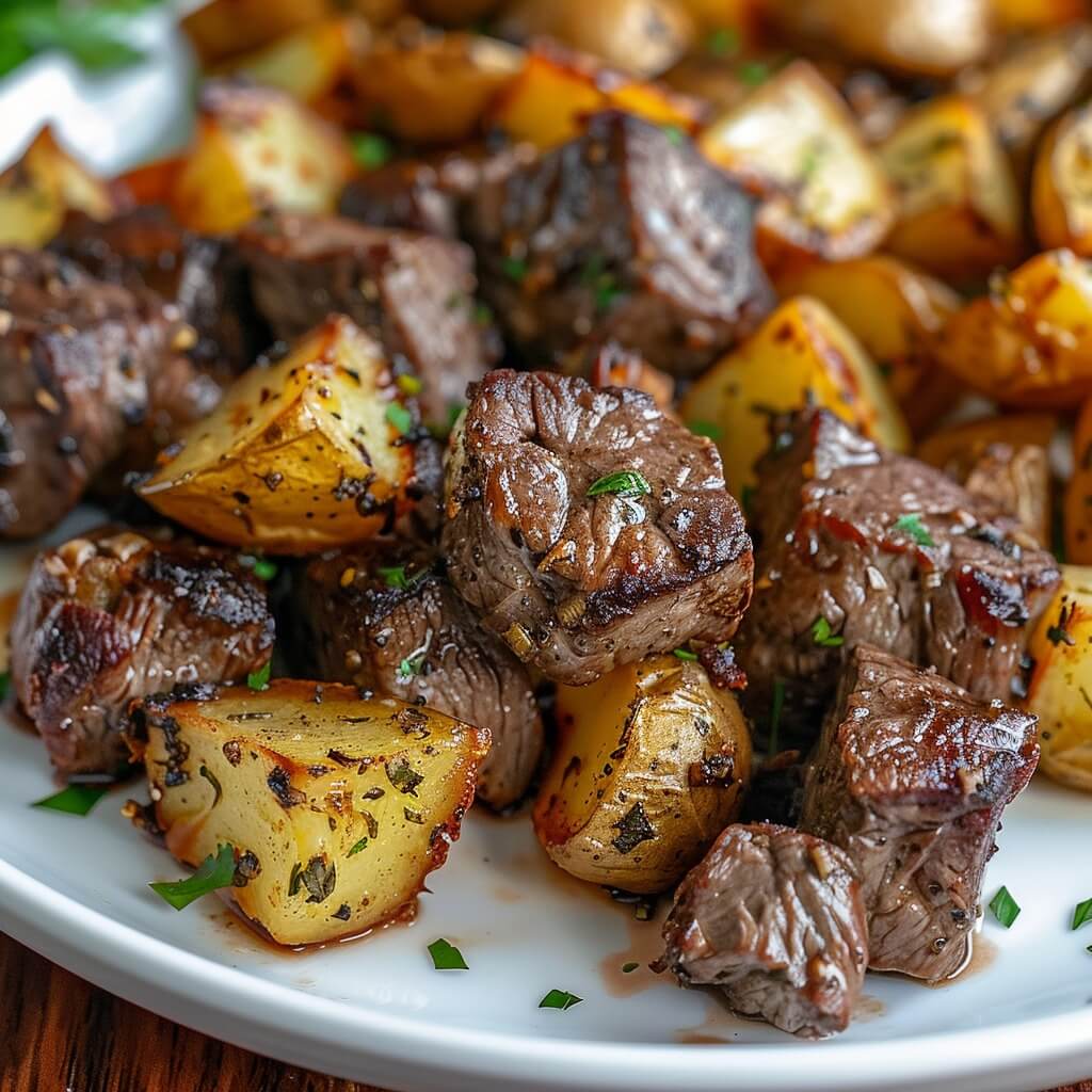 Air Fryer Garlic Butter Steak Bites and Potatoes - Recipes