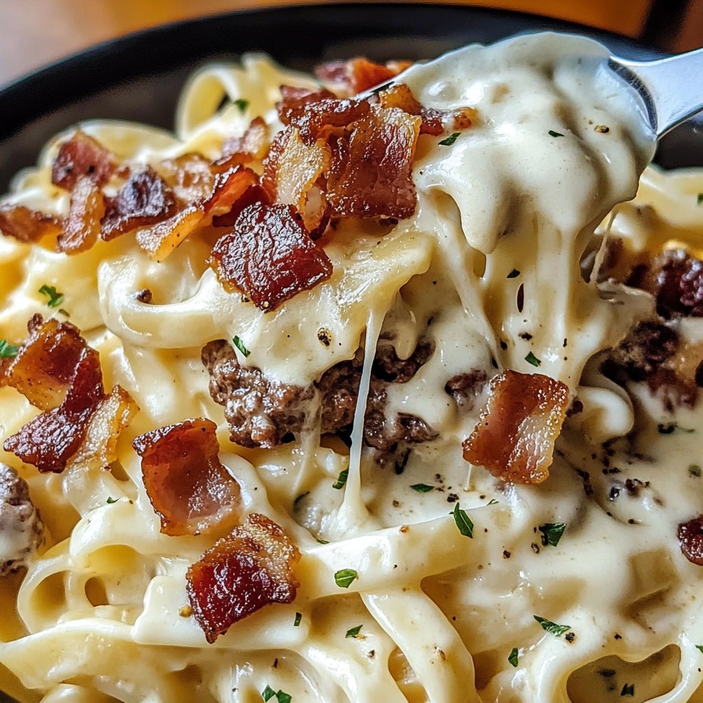 Loaded Bacon Cheeseburger Alfredo Pasta - Recipes