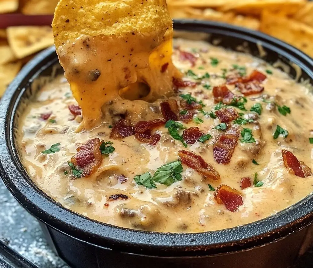 Sizzling Bacon Cheeseburger Queso Dip - Recipes